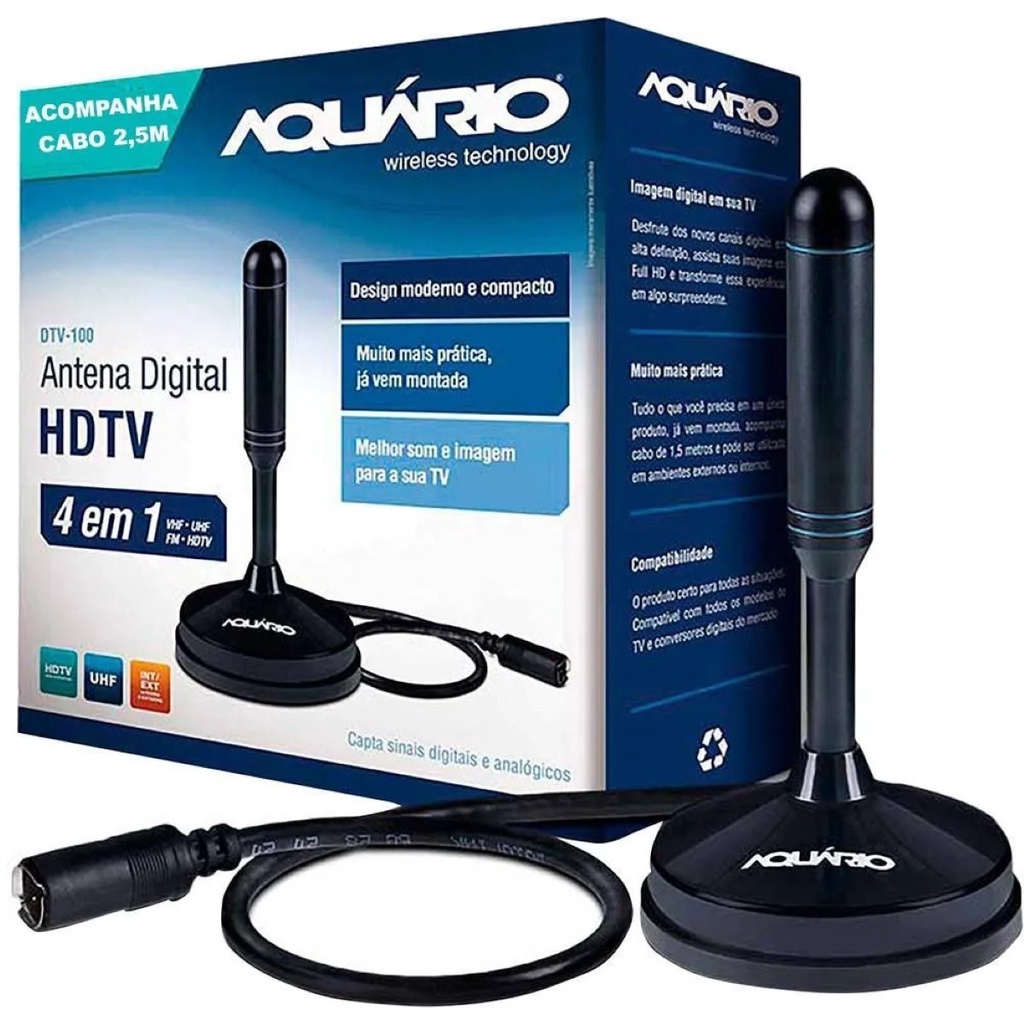 Antena Digital Interna Hdtv 4K UHF Televisão Com Base Magnética Aquario ...