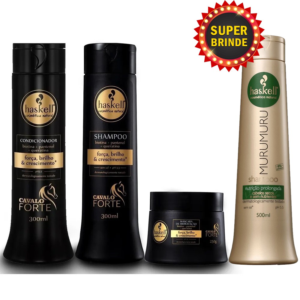 Kit Cavalo Forte Haskell Shampoo 300ml+Condicionador 300ml+máscara 250g | Shopee Brasil