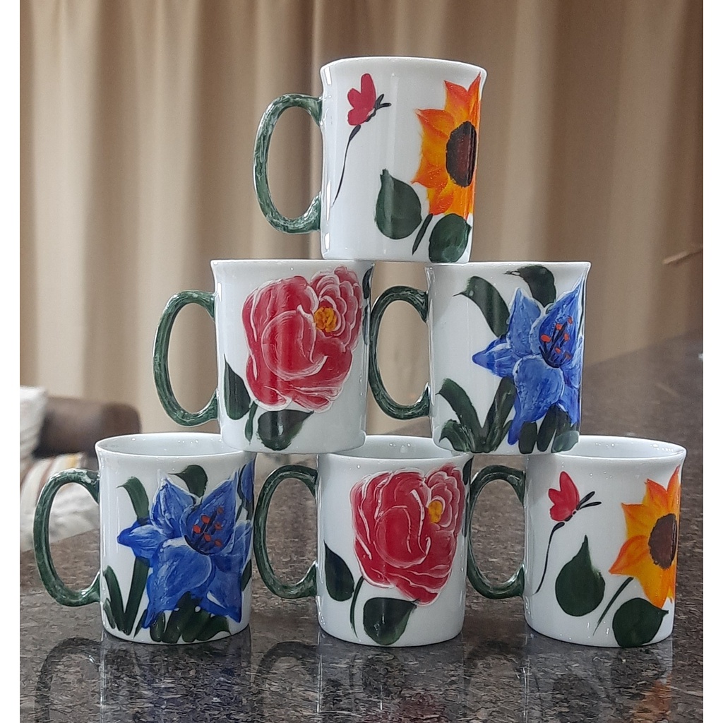 Kit 6 canecas 120ml estilo colonial - Porcelana Decorada | Shopee Brasil