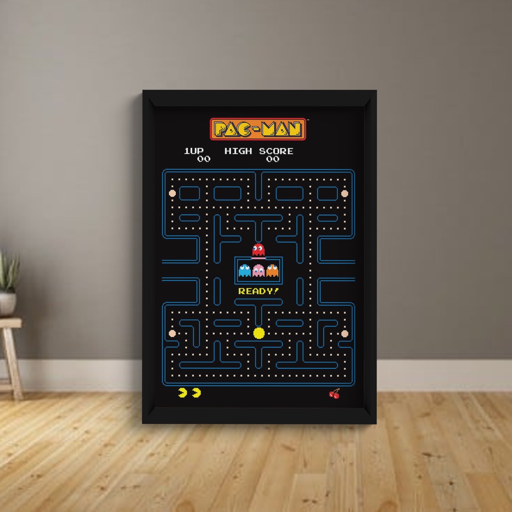 Quadro Decorativo Gamer Pac Man Com Moldura E Vidro Shopee Brasil