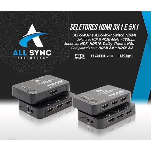 Switch HDMI 3x1 UHD 4K / AS-SW3P | Shopee Brasil