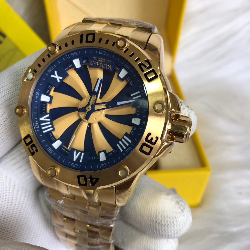 Relógio Invicta 25851 Speedway Turbine Automático Masculino Dourado 18K ...