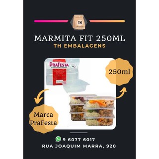 Pote retangular 250ml Marmita fit PraFesta 24 Unidades Freezer e microondas | Shopee Brasil