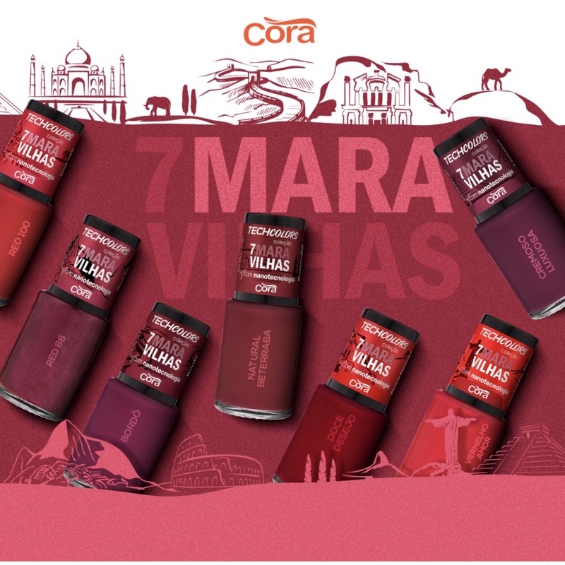 Esmaltes TechColors Cora 9ml 7 maravilhas tons vermelhos (escolha a cor ...