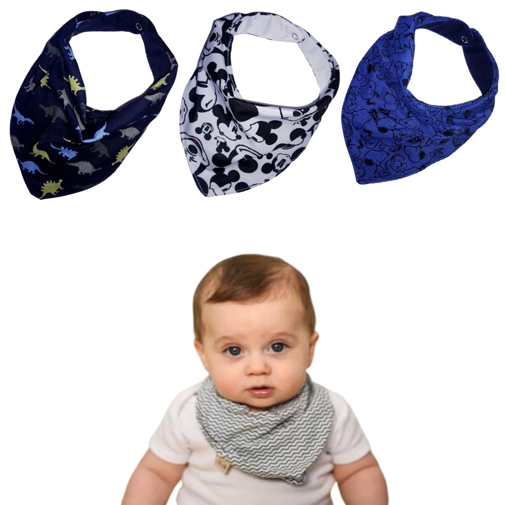 Kit 3 Babador Bandana Para Bebe Infantil Dupla Face | Shopee Brasil