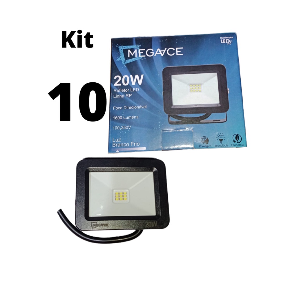 Kit 10 Refletor Led Holofote 20w Smd Eco Branco Frio Ip66 | Shopee Brasil