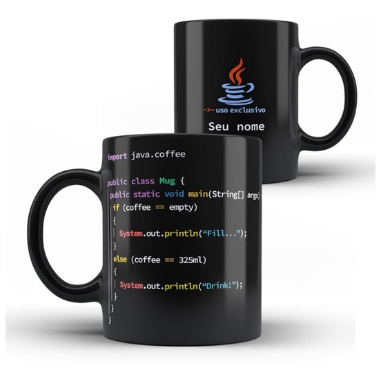 Caneca Preta Programador a Java Com Seu Nome Personalizado Super ...