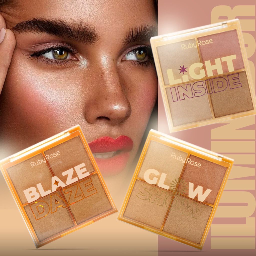 Paleta Iluminador Ruby Rose Glow Tri Blaze Hb7523 | Shopee Brasil