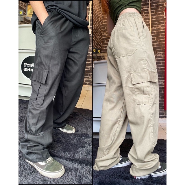 Calça Cargo Larga Masculina Skate Fechamento Cordão Unissex Calça Cargo