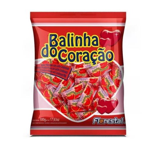 Balas do Coração / Saco de Balas / 500g / Florestal !!! | Shopee Brasil