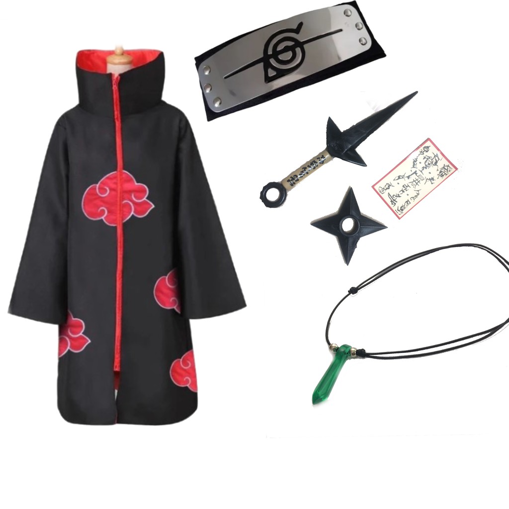 Kit Capa Akatsuki naruto Bandana renegado Colar tsunade Kunai manto ...