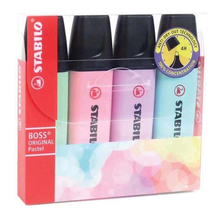 Caneta Marca Texto Stabilo Boss Original Pastel 4 Cores | Shopee Brasil
