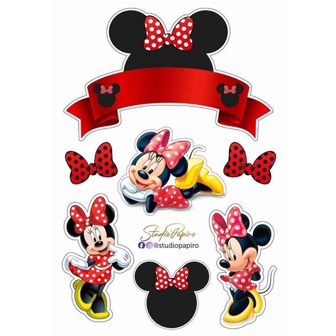 Topo Topper De Bolo Personalizado Minnie Vermelha mod 2 | Shopee Brasil