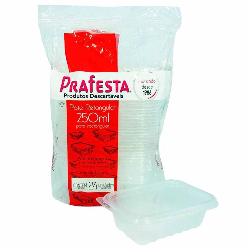 kit Pote Retangular 250ml PraFesta - 24 unidades - Freezer e microondas - Marmita Fit | Shopee ...