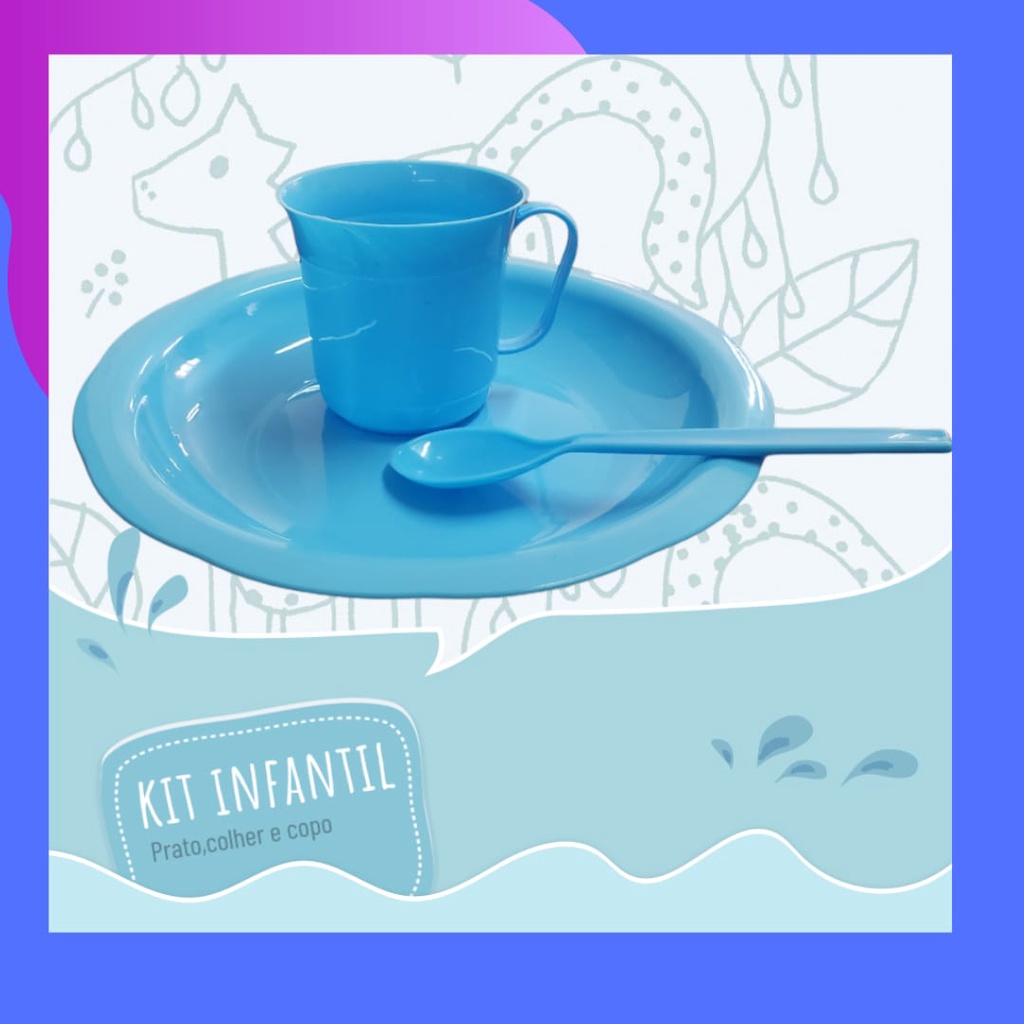Kit Merenda Escolar Prato Copo Colher De Plastico Para Crianças ...