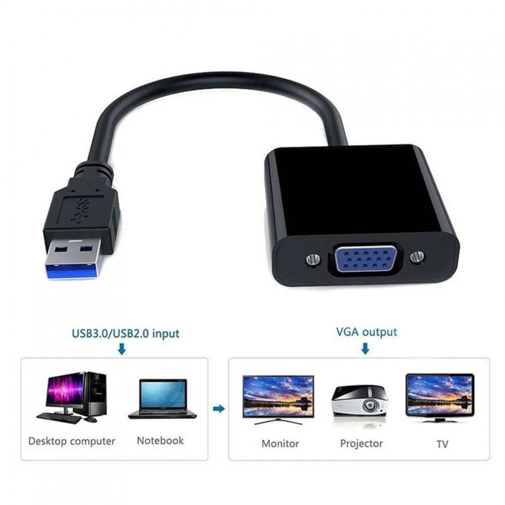 Cabo Adaptador Conversor Usb Para Vga Monitor Usb 3.0/2.0 | Shopee Brasil