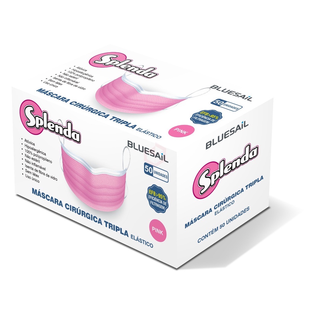 Máscara Descartável Tripla C/elástico C/clip Nasal Rosa Cx C/50 Pçs ...