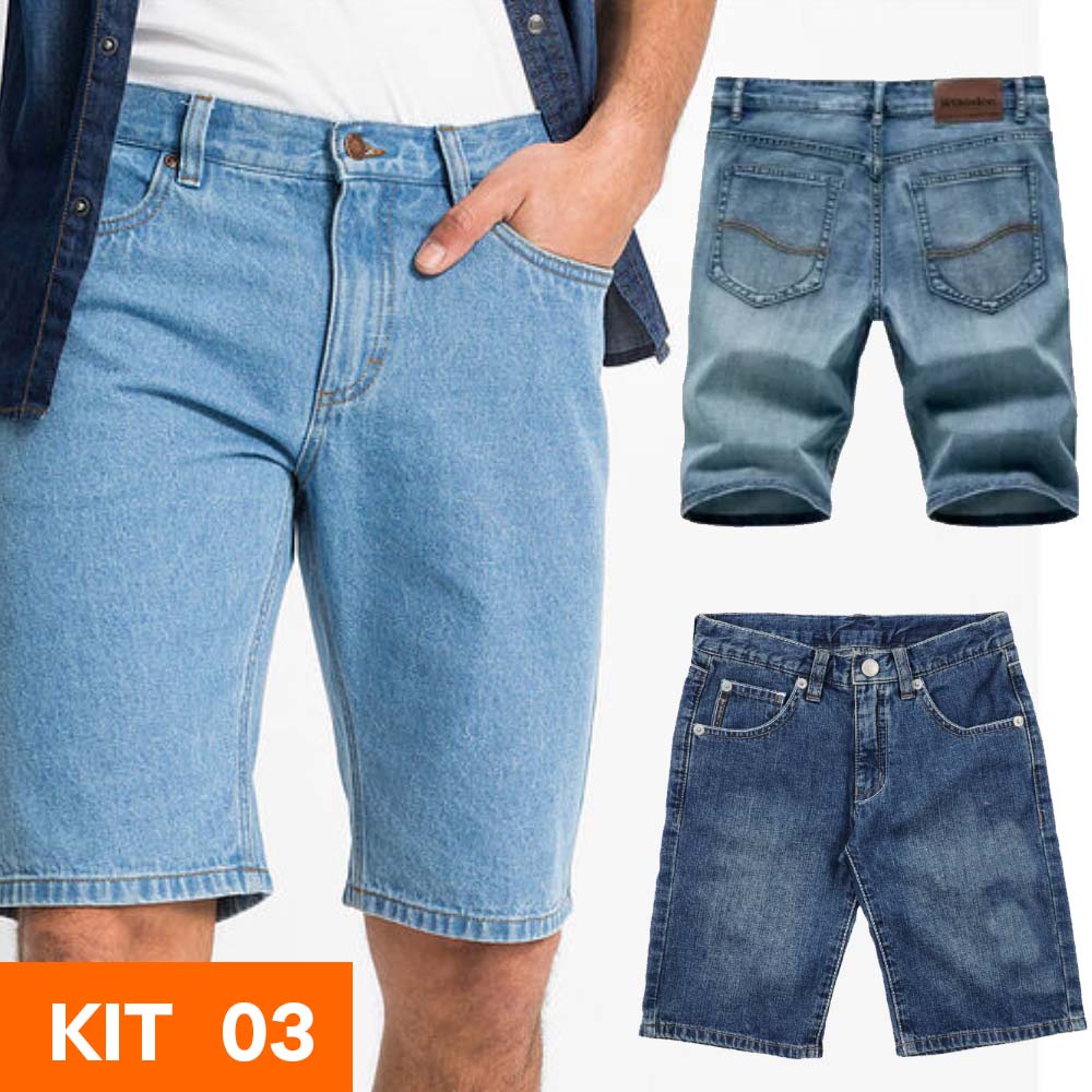 Kit 03 Bermuda Jeans Masculina Lavadas Original Linha Premium | Shopee ...