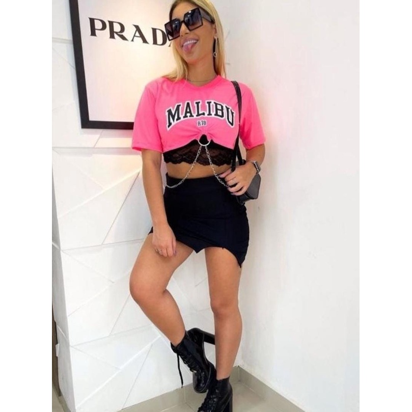 Cropped Shein com Argolas Malibu Estilo Verde Neon, Rosa, Preto ou Branco Aesthetic Moda Gringa ...