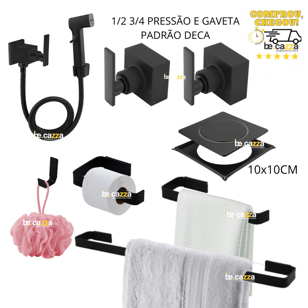 Kit de Acessórios para Banheiro Preto Fosco Matte Completo Luxo - KIT ...