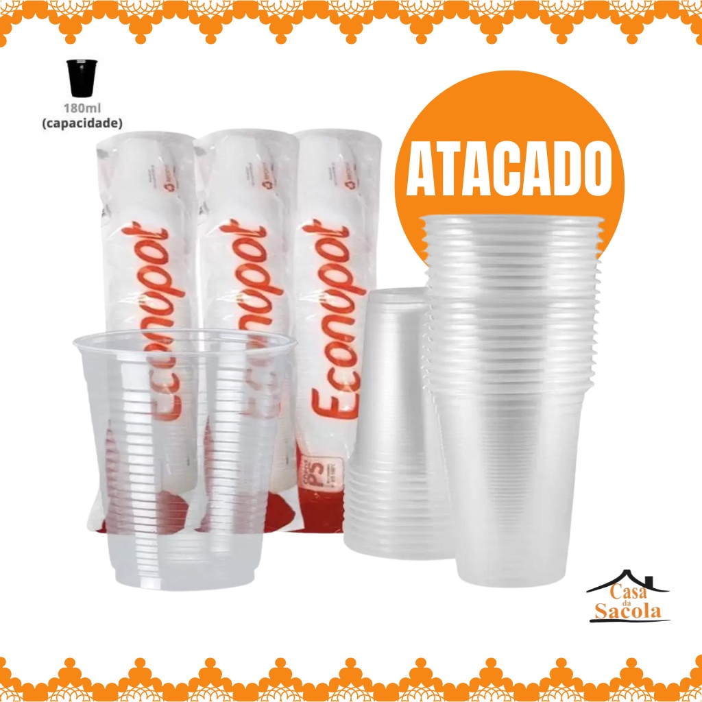 Copo Descartável 180 ML TRANSPARENTE C/100 | Shopee Brasil