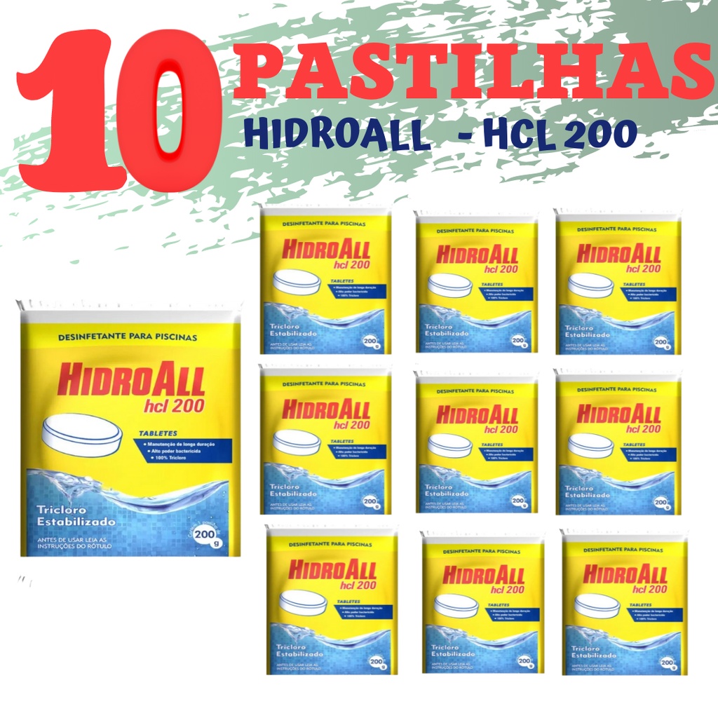 10 DEZ PASTILHAS DE CLORO 200G - Cloro Hidroall HCL 200 Pastilhas de ...
