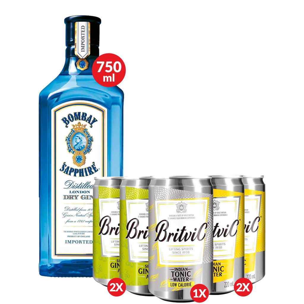 Combo Gin Bombay Sapphire + 5 Britvic | Shopee Brasil