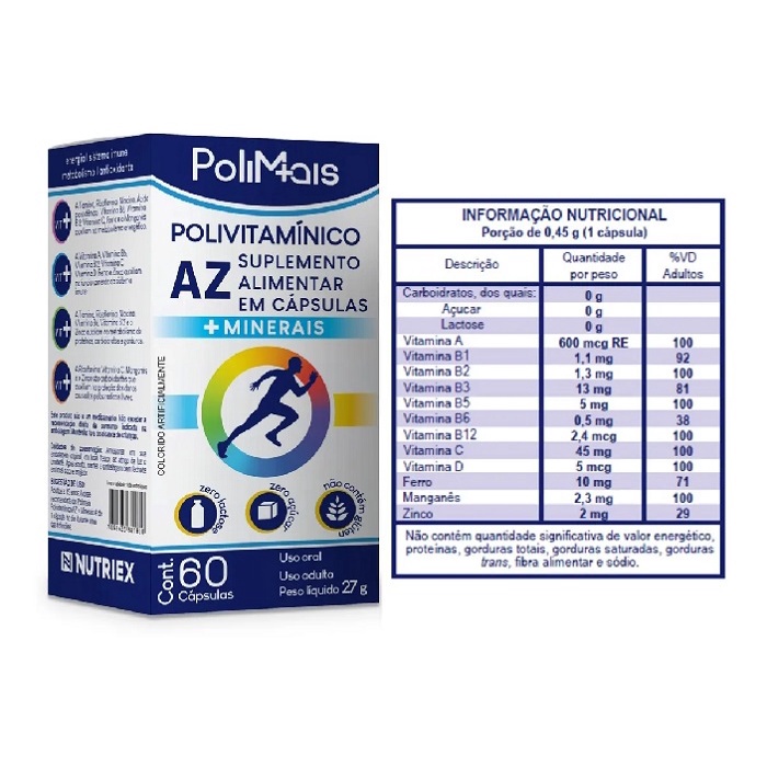 KIt 3 unidades Polimais Polivitaminico AZ + minerais zero lactose com ...