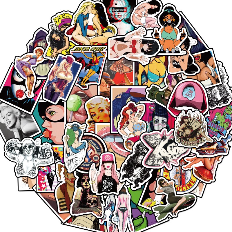 50 Pcs Waterproof Tease Vulgar Sexy Beauty Girls Stickers For Diy