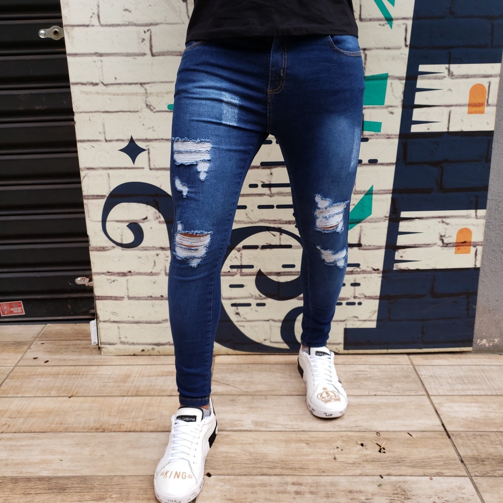 Calça Masculina Jeans Skinny Slim Com Elastano Do 38 Ao 48 Escorrega
