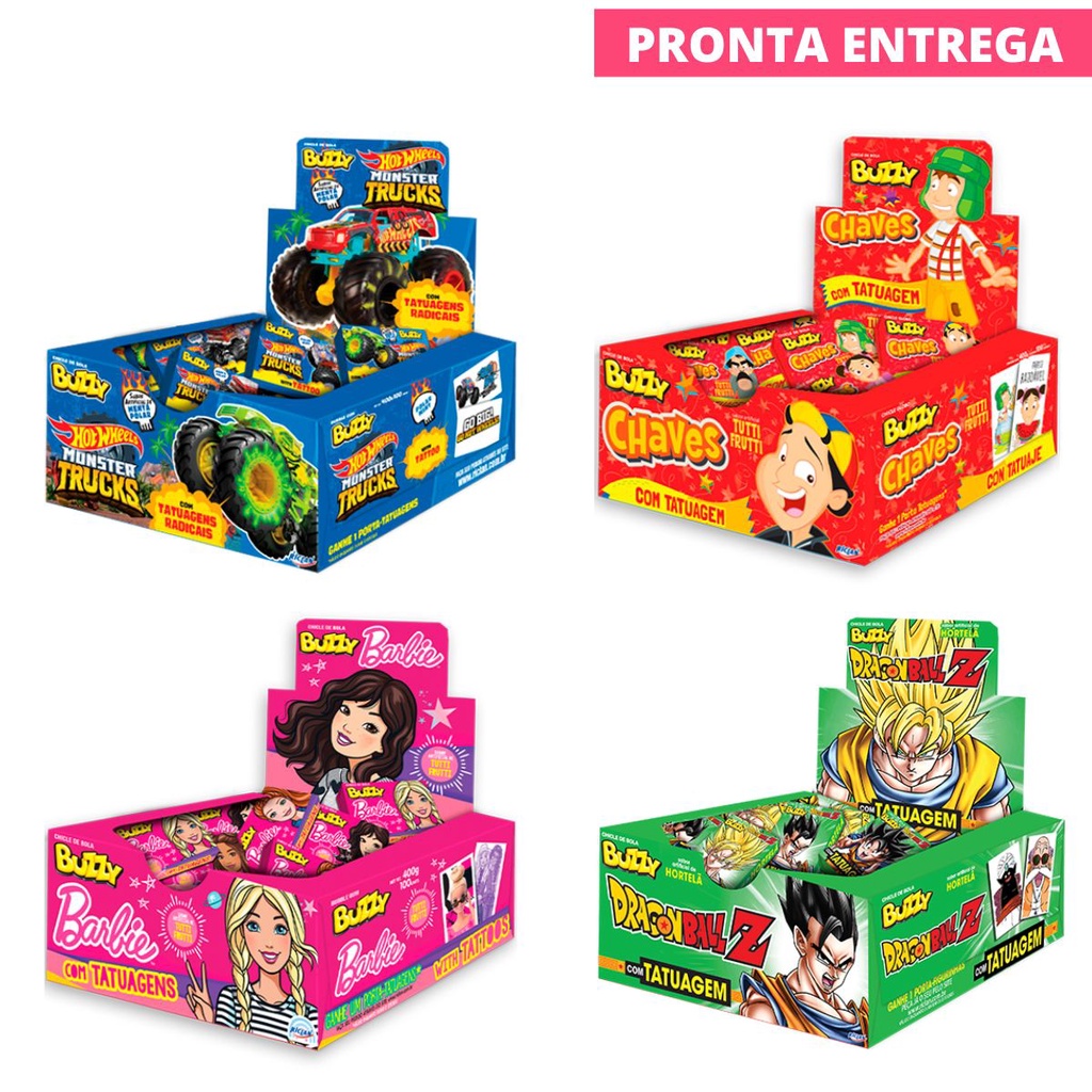 Chiclete Buzzy Com Tattoo ou Figurinha cx/ com 100 unidades - (Temas e ...