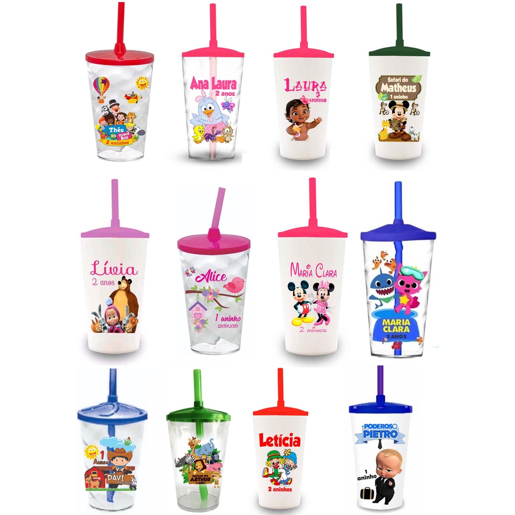 Kit C/ 10 Copos Twister Shake Personalizado 300ml C/Tampa e Canudo ...