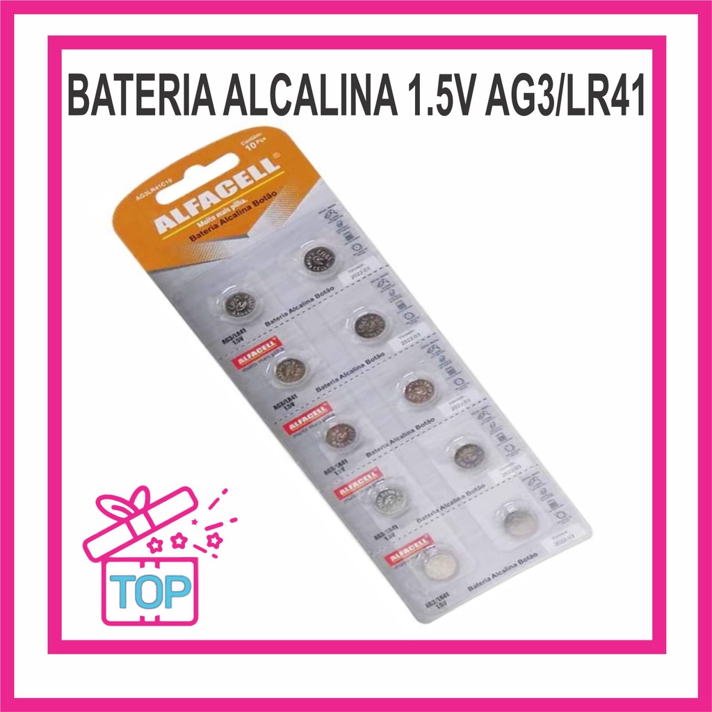 BATERIA ALCALINA 1.5V AG3/LR41 CARTELA COM 10 UNIDADES | Shopee Brasil