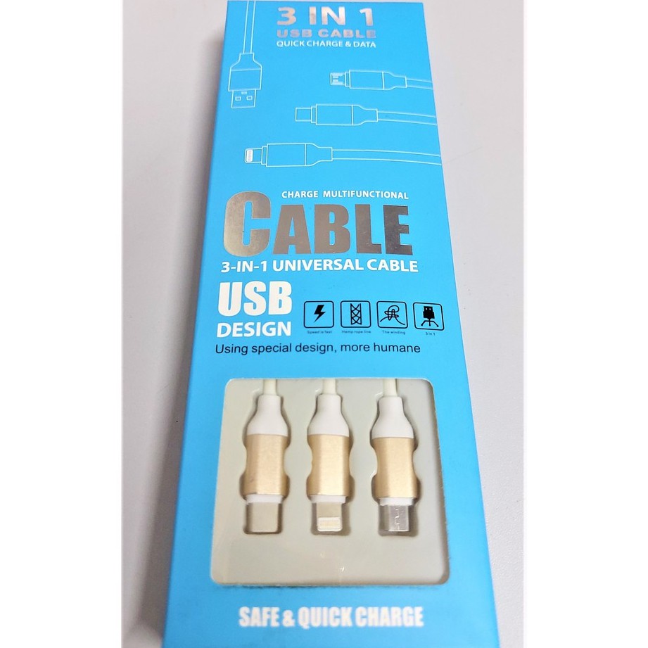 Cabo universal USB 3 em 1, Typo C, Iphone e V8 | Shopee Brasil