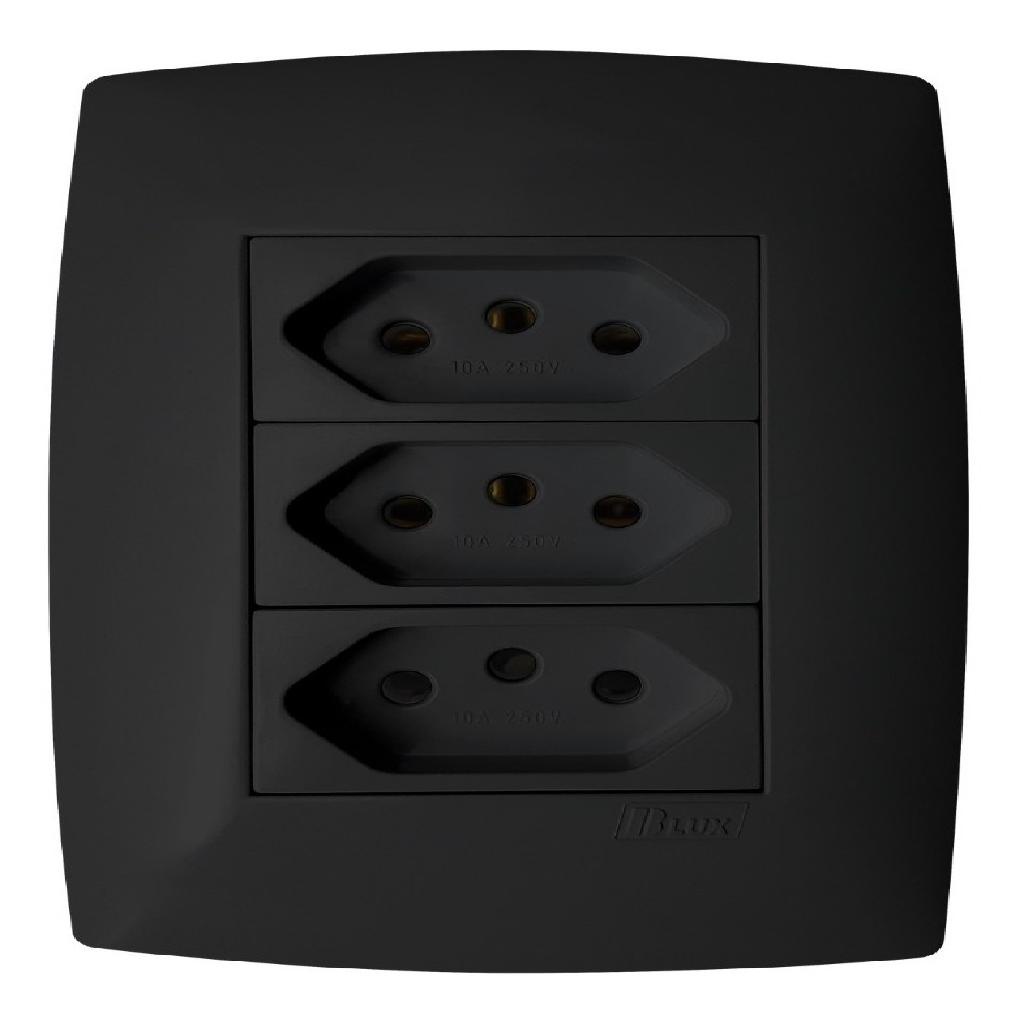 Tomada Tripla 10a 4x2 Grafite Fosco Home 250v Com Placa Luxo Blux ...