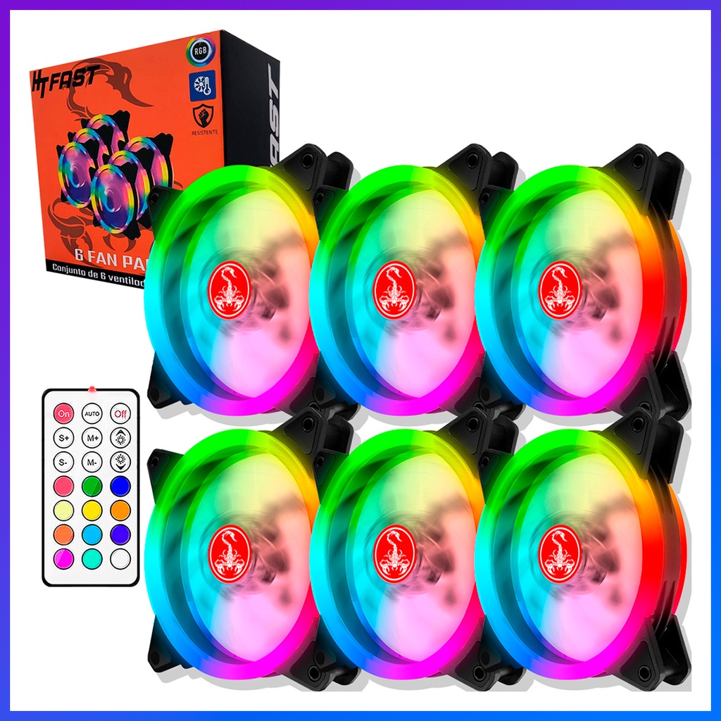Pack de 6 Fans LED 120mm Colorido Resfriamento para componentes de PC ...