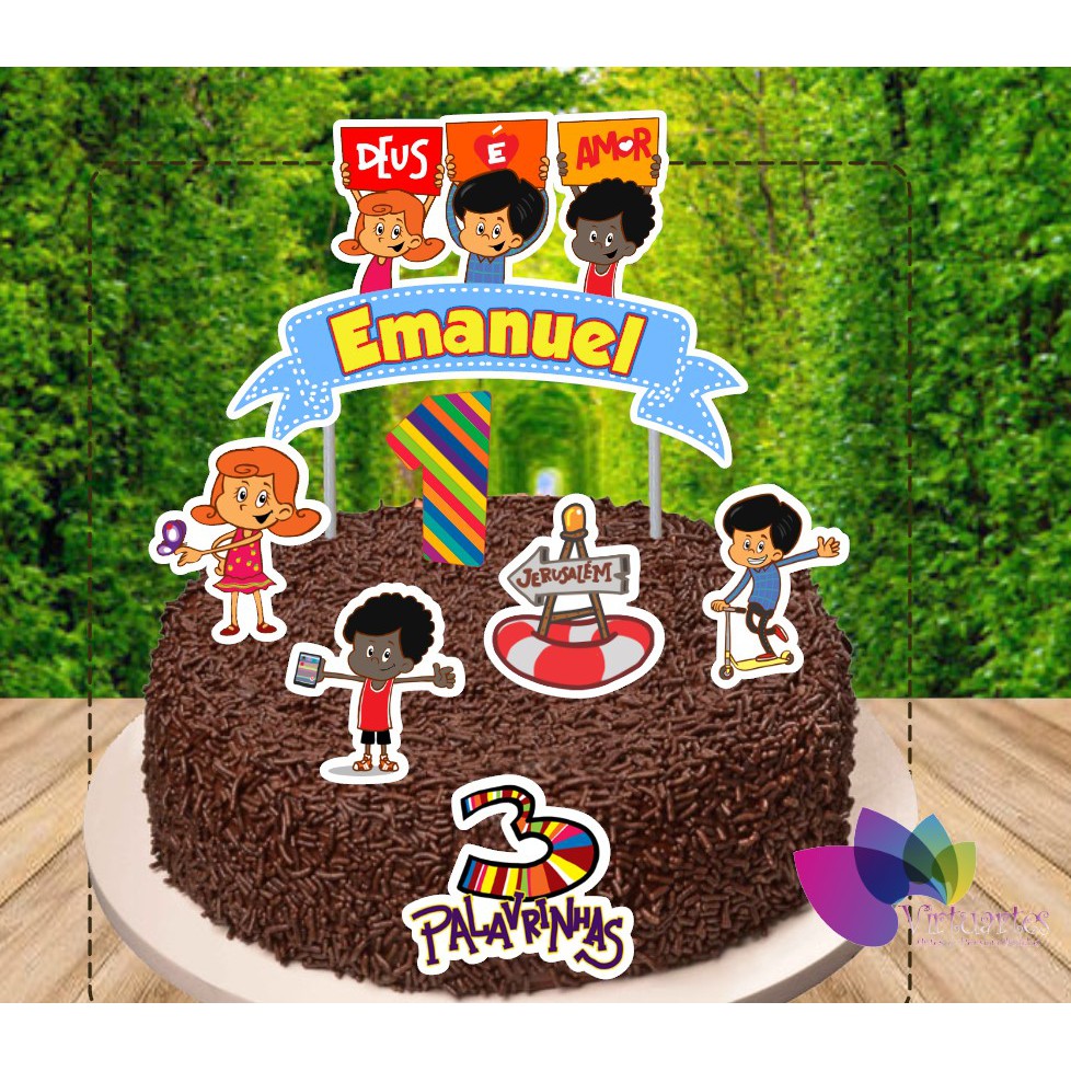 Topo de Bolo Topper de Bolo Personalizado 3 palavrinhas | Shopee Brasil