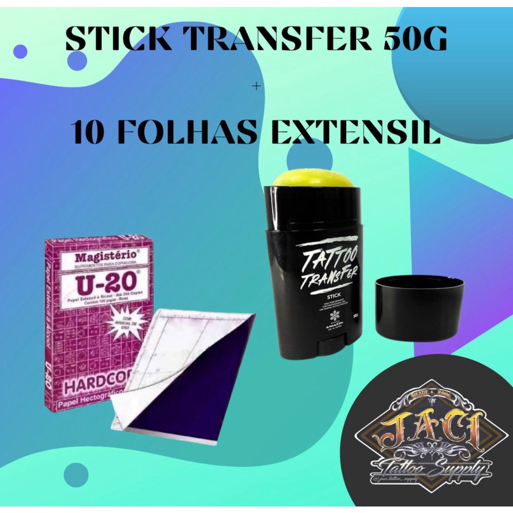 Kit Para Decalque De Tatuagem 1 Transfer Stick 50g Amazon + 10 Estêncil ...
