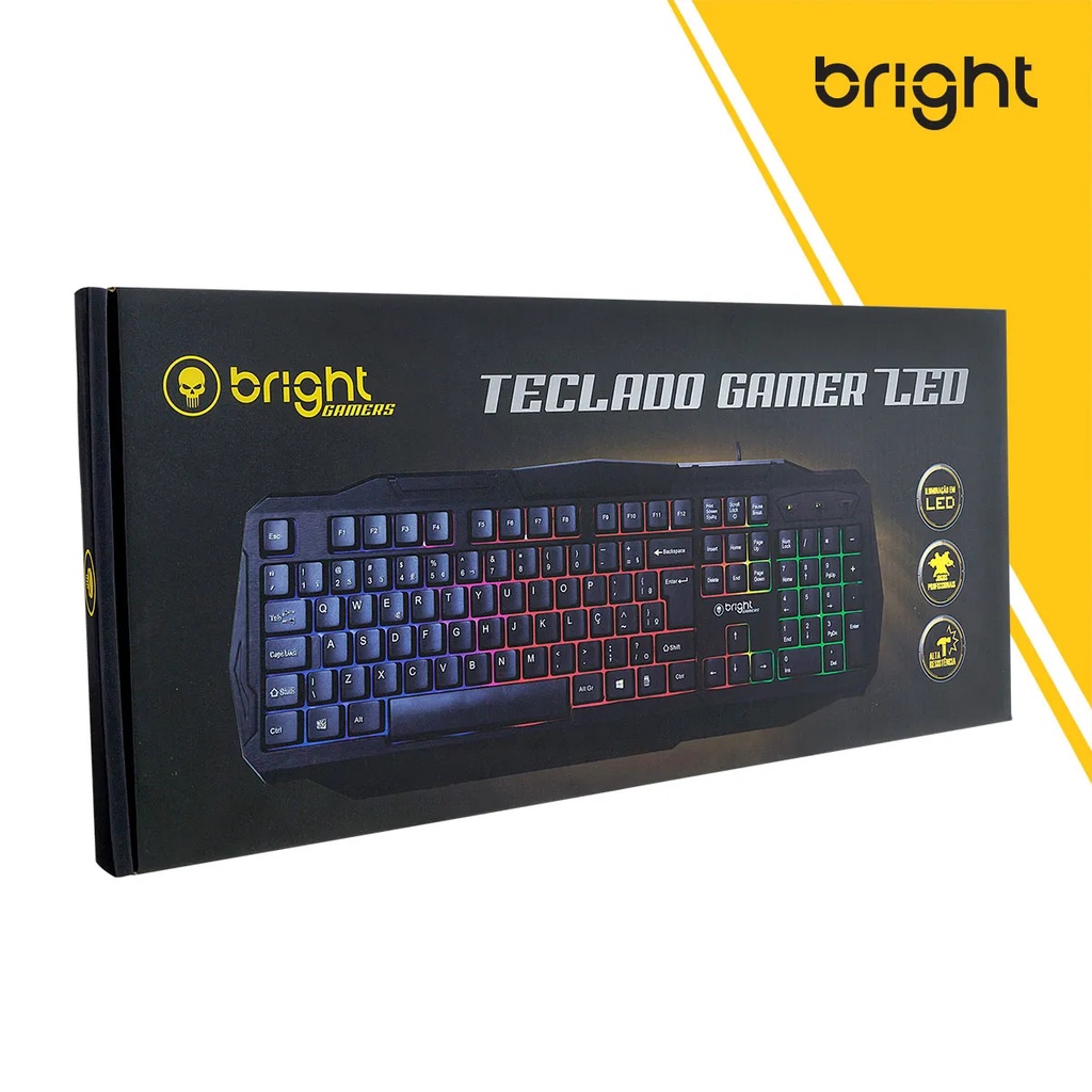 TECLADO GAMER USB QWERTY ABNT2 COM LED 107 TECLAS 464 BRIGHT | Shopee ...