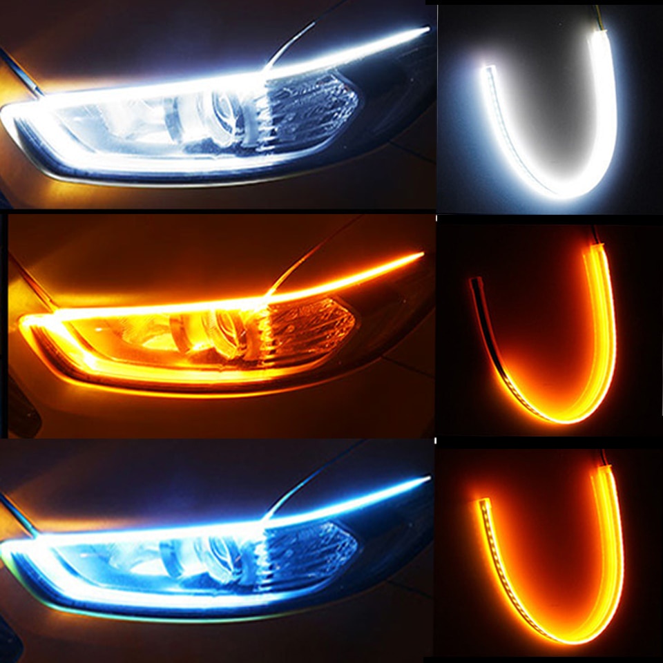 Fita De LED De 2 Peças Para Carro E Motocicleta Sequencial DRL Amarelo ...