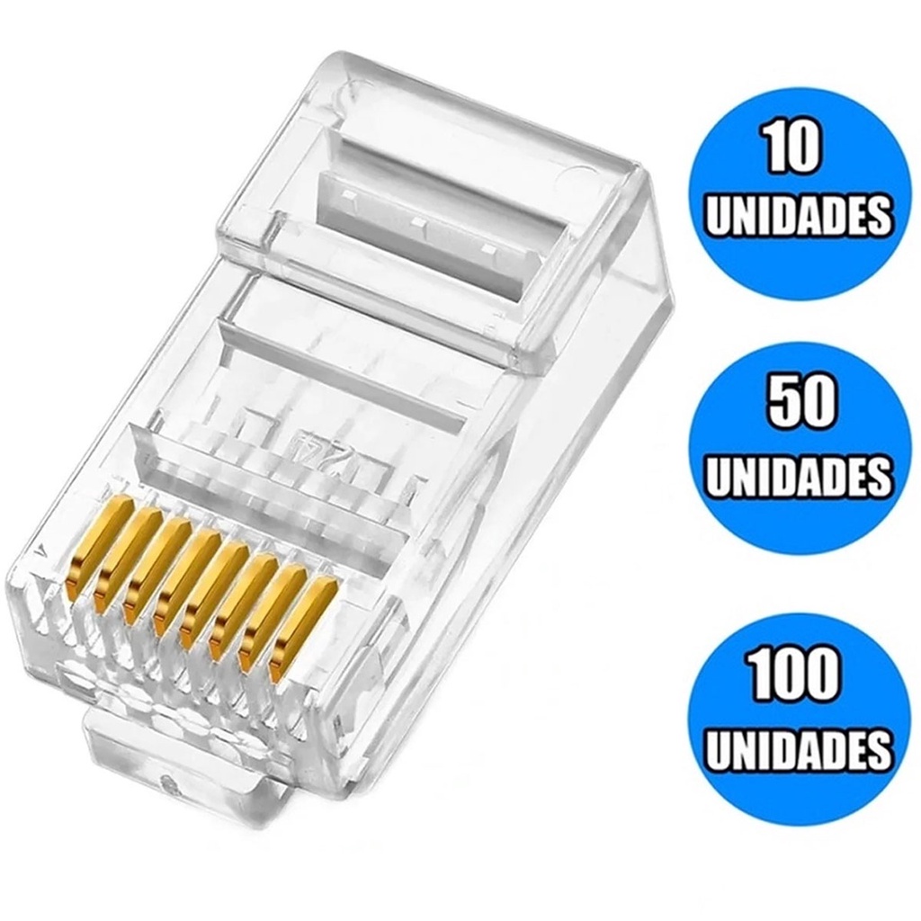 Kit 100 Conector Rj45 Utp Cat5e Banho De Ouro Cabo De Rede - Corre Que ...