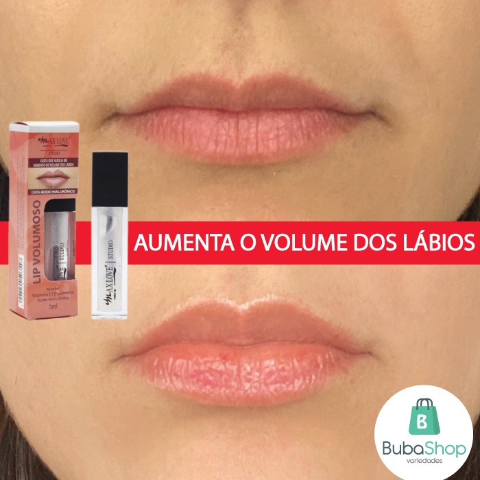 Batom Gloss Labial Lip Volumoso Max Love Aumenta o Volume dos Lábios Brilho Transparente com ...