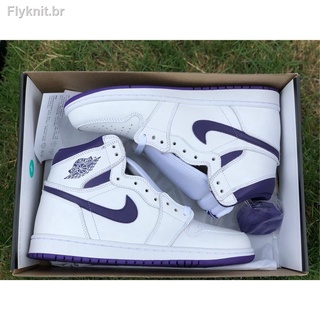 Tênis De Basquete Masculino Nike Air Jordan 1 De Alta Branco Roxo ...