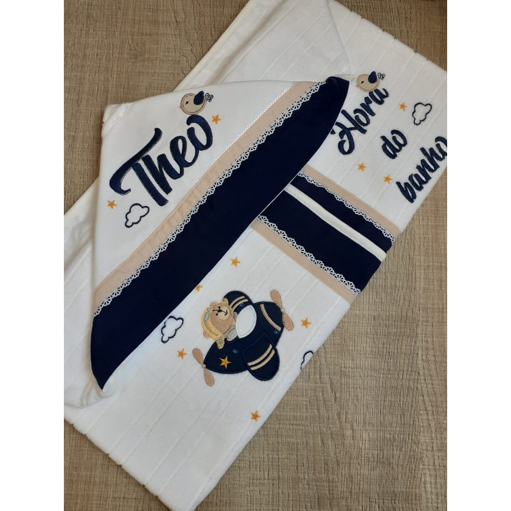 Kit Toalha De Banho E Capuz Com Bordado Computadorizado | Shopee Brasil