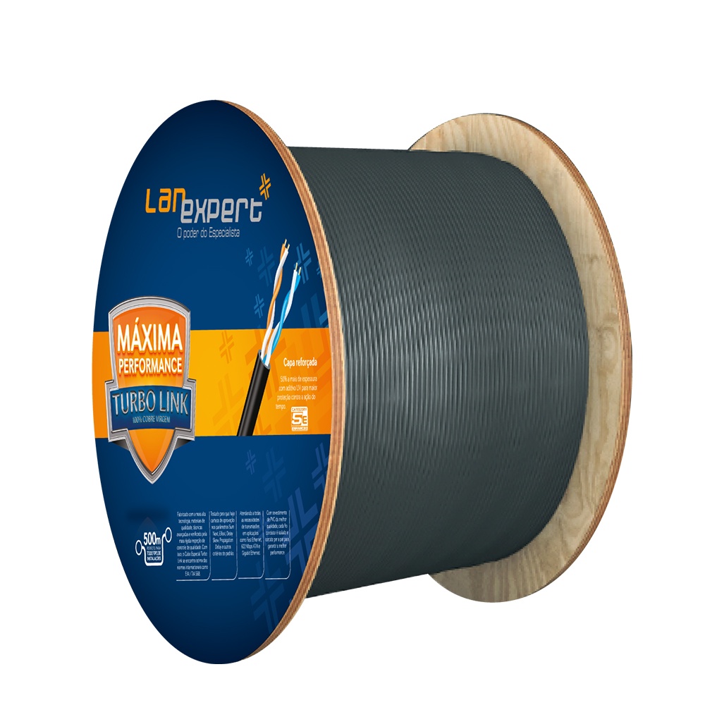 Cabo De Rede Utp Lan Expert Preto 2 Pares 100% CAT 5E Cobre 305 Mts ...