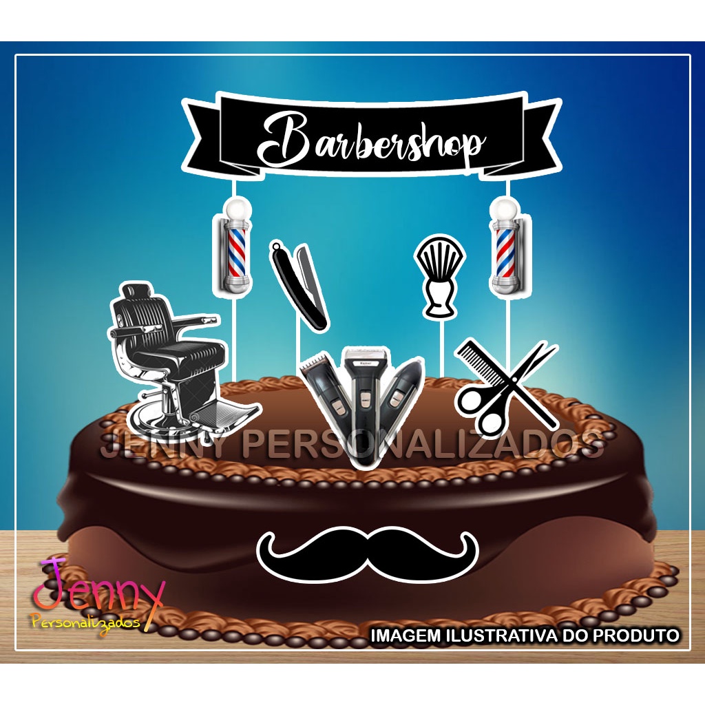 Topo Topper de Bolo Barbearia - Barbeiro - Barbershop Personalizado ...