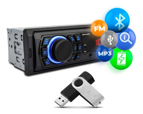 Rádio Automotivo Multilaser Trip BT MP3 Player 1 Din USB Auxiliar Rádio ...