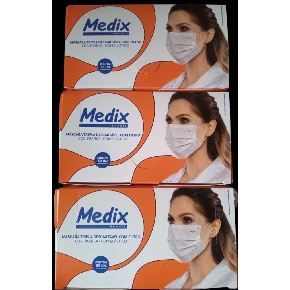 KIT COM 3 MASCARAS MEDIX TRIPLA CAMADA COM ELASTICO ANVISA | Shopee Brasil
