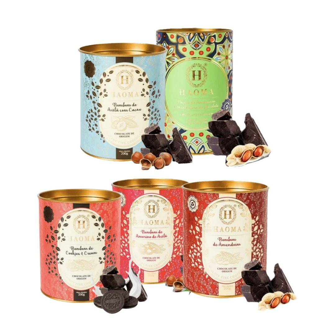 Haoma Bombom Chocolate Belga Kit Completo 5 Latas 0 acucar | Shopee Brasil