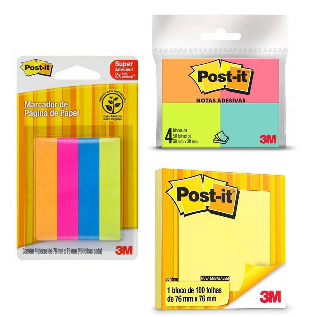 Kit Bloco Adesivo Post it 3 tamanhos Home Office Escolar | Shopee Brasil